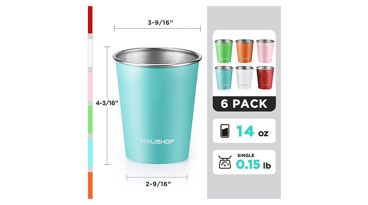 HAUSHOF 14 oz Stainless Steel Pint Cups - Unbreakable & Stackable