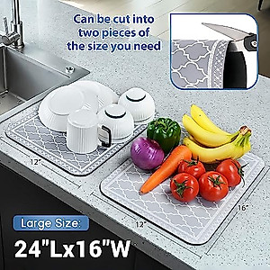Dish Drying Mat - 24"x16" Large Dish Drying Mat for Kitchen Counter Cabinets Shelf Waterproof Protector Mats, Ultra Absorbent, Quick Dry, Hide Stain, with Non-slip Rubber Backed - Dish Rack Mat