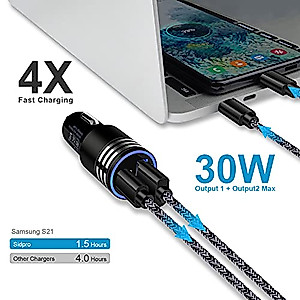 Super Fast Charger for Samsung Galaxy S23 S22 S21 Ultra S20 FE 5G Z Fold 4 Z Flip 4 Note 20 A14 A04s A03s A13 5G A53 A12 A52, 20W USB C Wall Charger, 30W Car Charger, 2-Pack 6ft USB C to USB C Cable