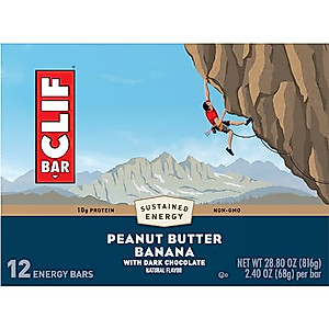 CLIF BAR - Peanut Butter Banana with Dark Chocolate Flavor - Made with Organic Oats - Non-GMO - Plant Based - Energy Bars - 2.4 oz. (12 Pack)
