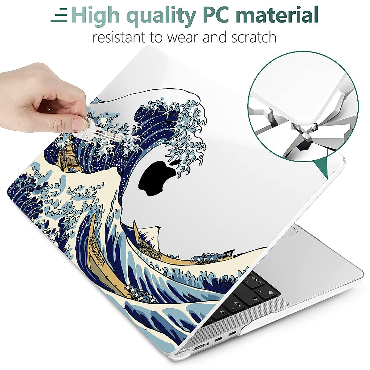 MEEgoodo for MacBook Air 13.6 inch Case 2022 New A2681 with M2 Chip, Clear Case for MacBook Air M2 with Retina, Laptop Hard Shell Cases with Keyboard & Webcam Cover & Screen Protector, Great Wave