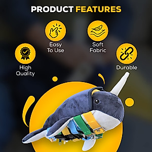 SENSORY4U Buckle Pillow Sensory Narwhal Stuffed Animal Fine Motor Development Toy Activity Plushie - Counting Sorting Zipper Skills Marble Maze Toy