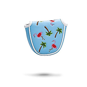 Pins & Aces LE Tropical Lawn Flamingo Head Cover - Premium, Hand-Made Leather Woods Headcover - Funny, Tour Quality Golf Club Cover - Style and Customize Your Golf Bag (Mallet)