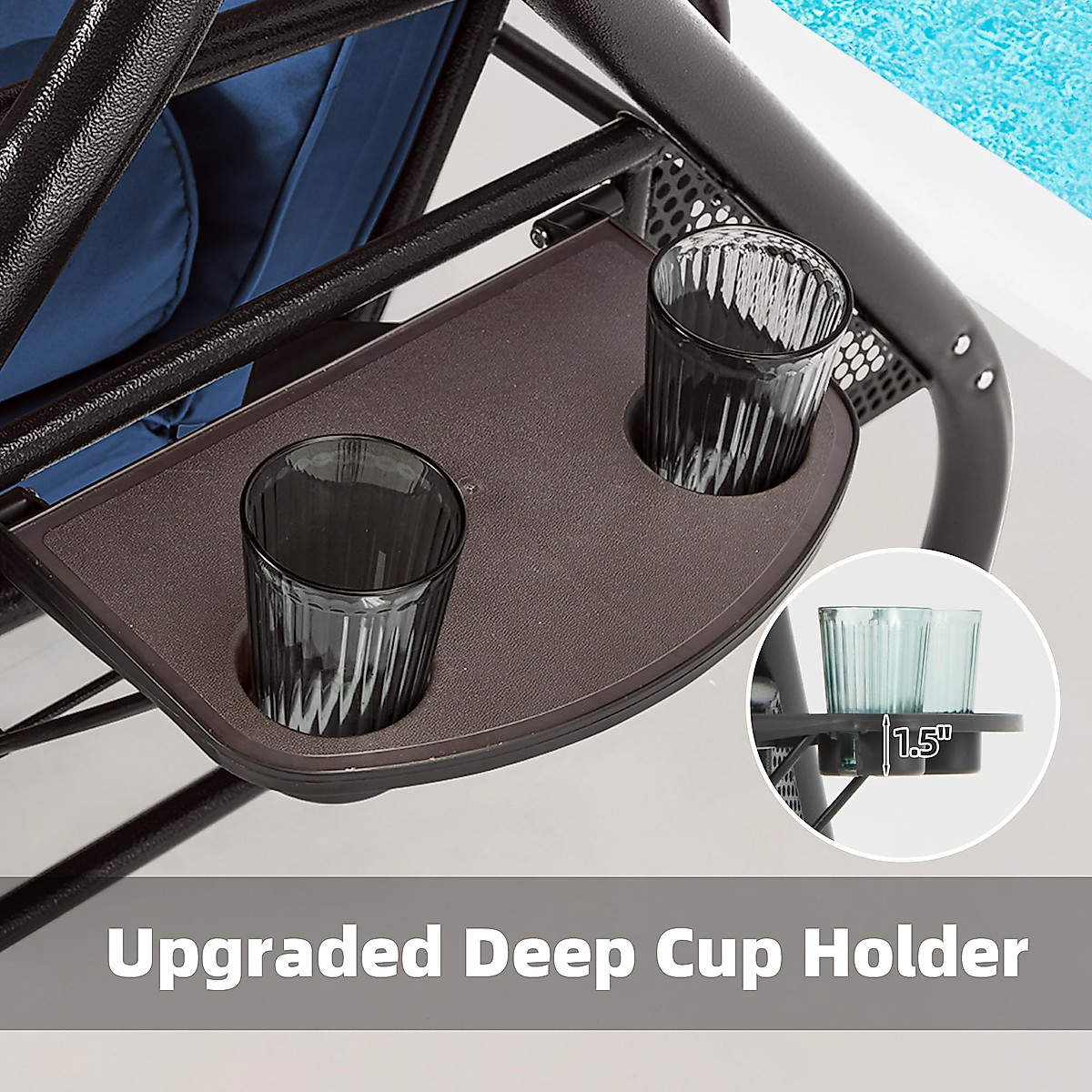 HOMREST 3 Seat Outdoor Porch Swing with Adjustable Canopy, Convertible Patio Swing Bed with Stand, Patio Glider Swing with Upgraded Cup Holder, Thicken Cushions ＆ Pillow for Backyard (Blue)