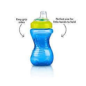 Nuby No Spill Easy Grip Trainer Cup 10 oz (Pack of 2, Blue/Green)