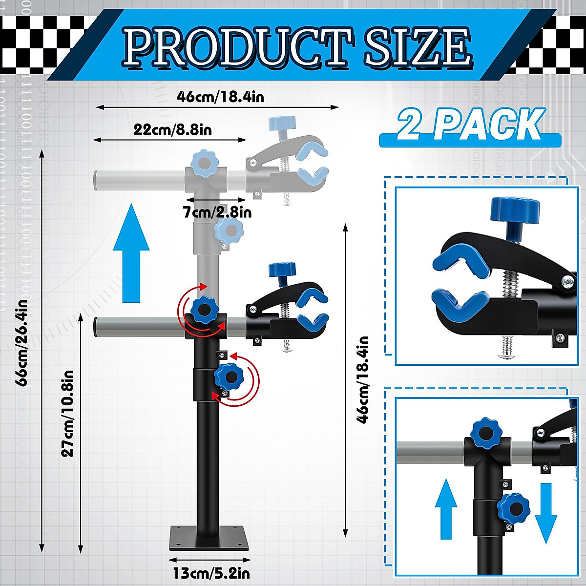 Datanly 2 Pcs Bike Repair Stand Wall Workbench Mount Rack Workstand Bicycle Stand Clamp Height Adjustable Bicycle Maintenance Rack with Gloves for Mountain Road Bikes