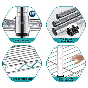 6 Tier Wire Shelving Unit Rack, NSF Heavy Duty Height Adjustable Storage Shelf Metal Shelving with Wheels/Feet Levelers for Garage Rack Kitchen Rack Office Rack Commercial Shelving - 18"x48"x82" Black