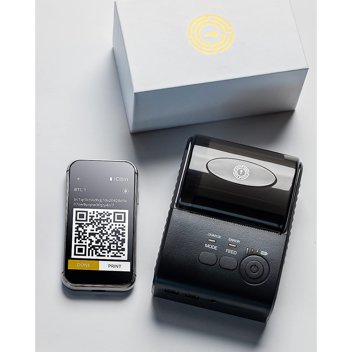iCoin Wallet & Printer - Cold Storage Digital Crypto Hardware with 3in Color LCD Touchscreen, Secure Messaging and Digital Wallet for NFT, Crypto Currency and Tokens, All-in-one with Secure Printer
