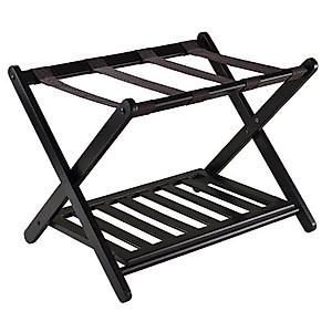 Contemporary Home Living 26.5" Espresso Unique Reese Luggage Rack with Shelf