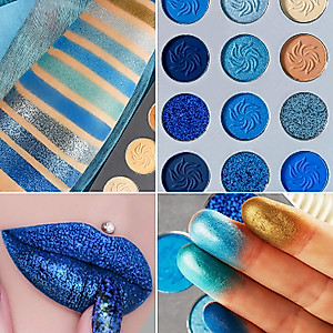 DE'LANCI Space Blue Eyeshadow Palette 15 Color Cosmetics Pressed Pigment Christmas Snowflake Eye Shadow Pallete Matte Shimmer Glitter Drama Makeup Eye Shadow Powder Long Lasting Blue Makeup Pallet