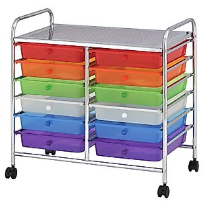 ECR4Kids 12-Drawer Mobile Organizer, Storage Cart, Assorted