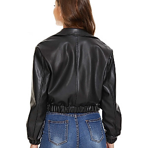 Fahsyee Faux Leather Jacket Women - Black Motorcycle Short Coat Moto Biker Blazer Plus Size Casual Pleather Jackets Fashion M