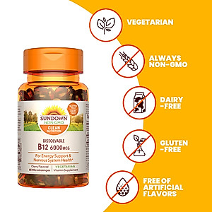 Sundown Vitamin B12 Microlozenges, 6000 mcg, Cherry Flavor, 60 Count