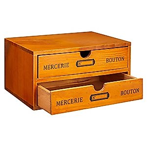 Small Wooden Storage Box with 2 Drawers for Desk Organizers and Accessories, Office Supplies, Countertop, Decorative Rustic Aged Vintage Design (9.75 x 7 x 5 In)
