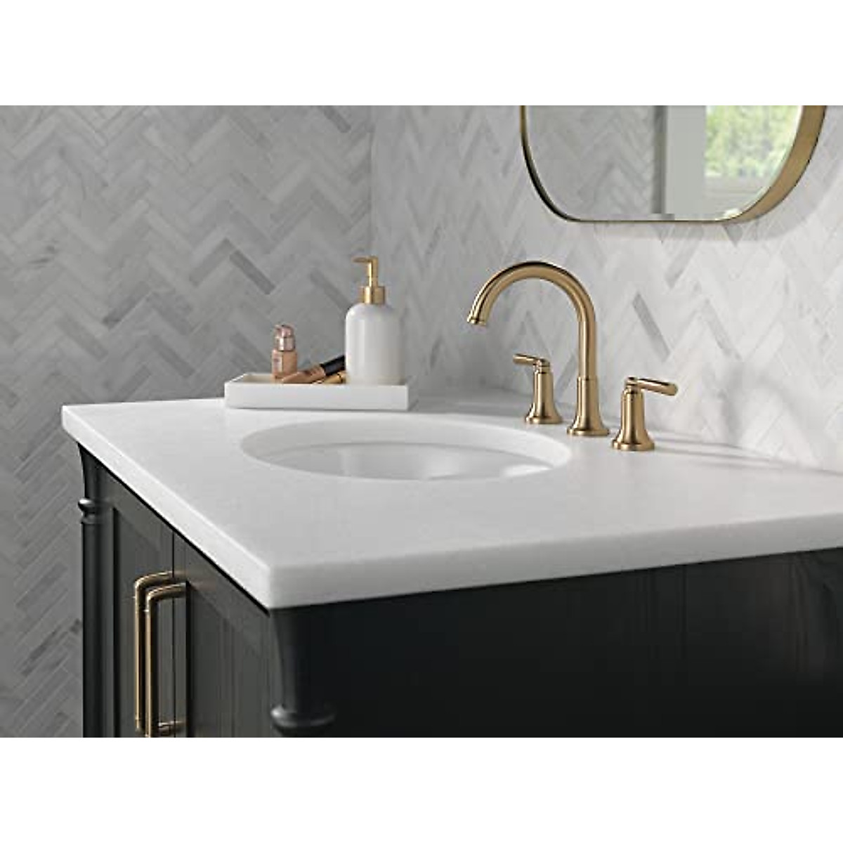 Delta Faucet Saylor Gold Widespread Bathroom Faucet 3 Hole, Gold Bathroom Faucets, Bathroom Sink Faucet with Diamond Seal Technology, Metal Drain Assembly, Champagne Bronze 3535-CZMPU-DST