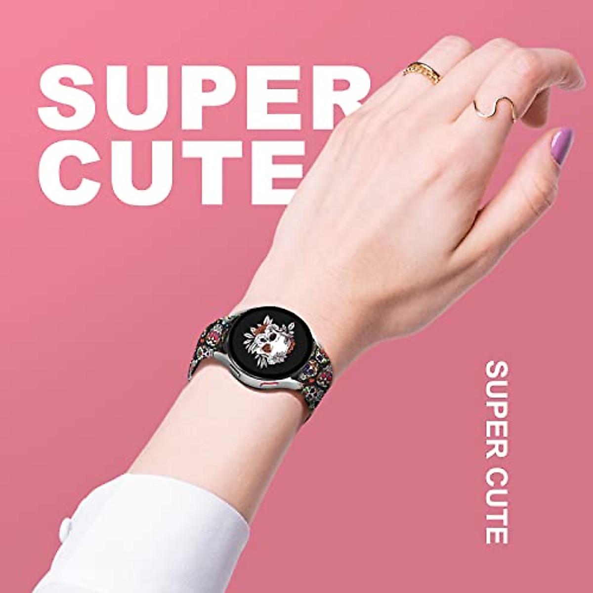 AMCUTE Compatible with Samsung Galaxy Watch 4 Bands,No Gap Comfortable Silicone Band Replacement Strap Compatible for Galaxy 2021 Watch4 Classic 46mm/Classic 42mm/Watch 4 40mm 44mm Men Women (Colored Skull)