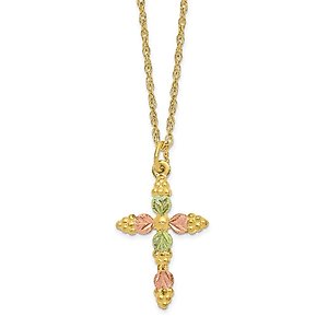 10k Tri-Color Black Hills Gold Cross Necklace 18in 14.46mm style 10BH704-18