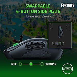 Razer Naga Pro Wireless Gaming Mouse: Interchangeable Side Plate w/ 2, 6, 12 Button Configurations - Focus+ 20K DPI Optical Sensor - Fastest Gaming Mouse Switch - Chroma RGB Lighting (Renewed)