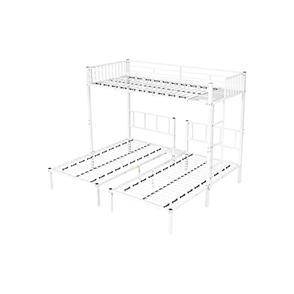 UFINEGO Twin Over Twin & Twin Bunk Bed, Triple Bunk Bed Metal Bunk Bed Frame with Guardrails, Converted into Three Single Twin Bed, No Box Spring Needed