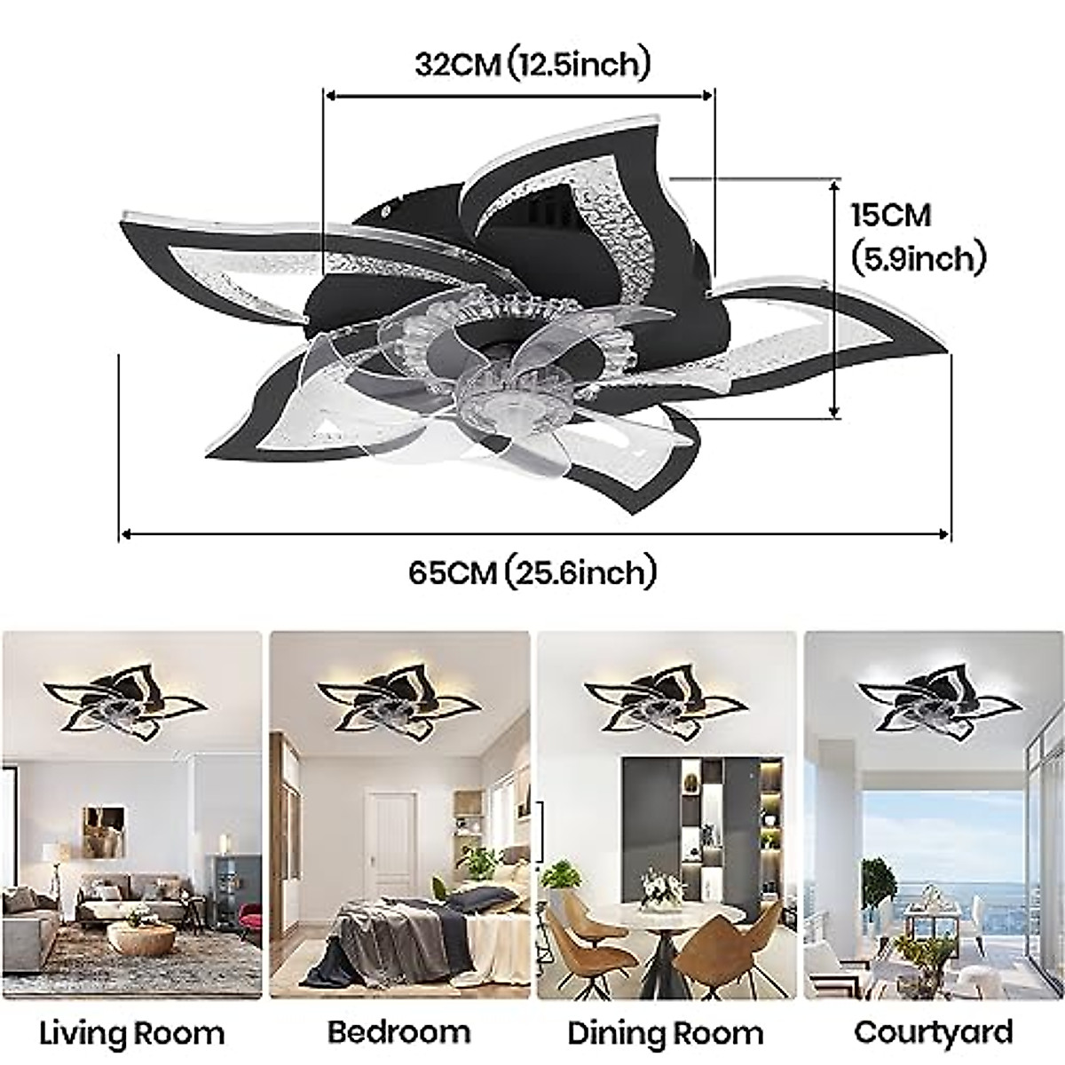 Nogcew Modern Ceiling Fan with Lights, 26 Inch Flush Mount Ceiling Fan with Remote and APP Control 6 Speeds Reversible,Low Profile Ceiling Fan with Light for Bedroon Livingroom Kitchen.