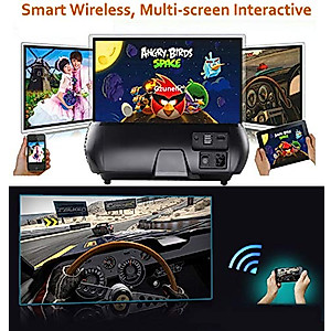 Native 1080P Smart Projector - Gzunelic 9500 Lumens Android Wi-Fi Bluetooth Projector, ±50° 4D Keystone Correction, X/Y Zoom, 10000:1 Contrast, LED Video Proyector Wireless Mirror for iPhone 、Android