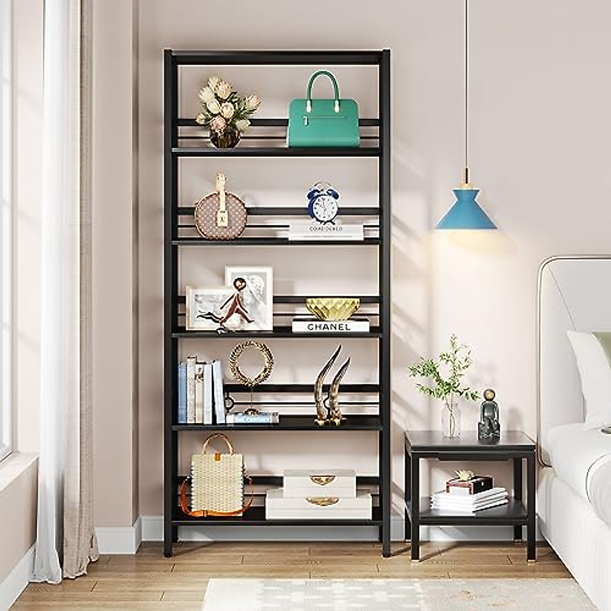 Tribesigns 71" Tall Bookshelf, Modern 6-Tier Etagere Bookcase, Freestanding Open Book Shelves, Wood and Metal Storage Display Rack, Unique Shelving Unit for Home Office, Living Room, Black