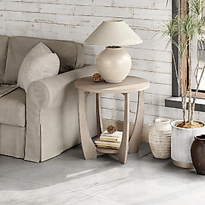 COZAYH Rustic Farmhouse End Table with Storage Shelf, French Country Accent Side Table for Family, Dinning or Living Room, Small Spaces, Modern, Round, Vintage Grey Finish