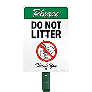 SmartSign 10 x 7 inch “Please Do Not Litter - Thank You” Yard Sign with 18 inch Stake, 40 mil Laminated Rustproof Aluminum, Multicolor, Set of 1, Made in USA