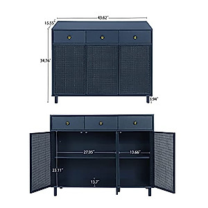 LEVNARY Sideboard Buffet Cabinet, Storage Cabinet with 3 Drawers and 3 Doors, Accent Console Table with Adjustable Shelves, Media Entertainment Center for Kitchen Living Room Entryway (Blue)