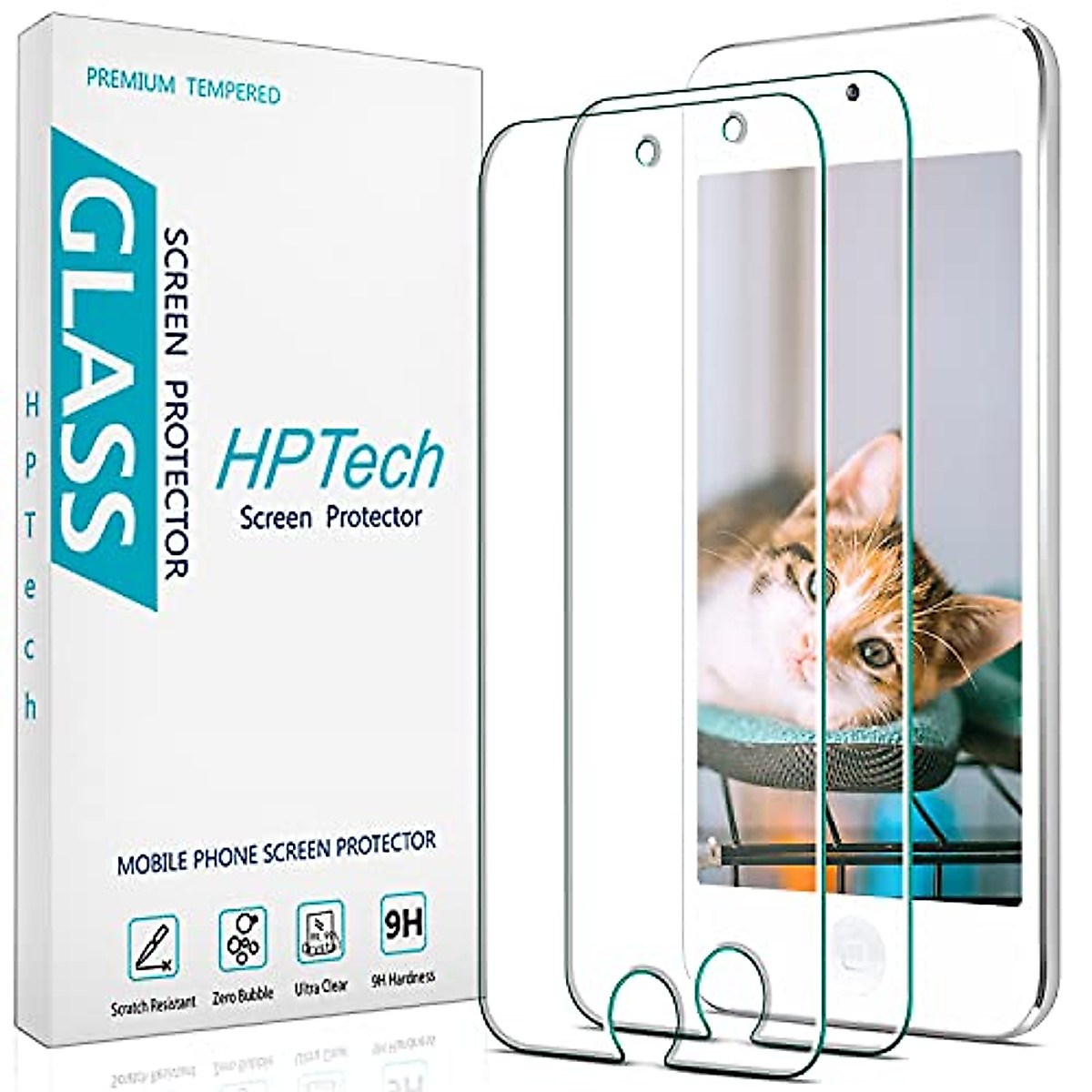 HPTech 2-Pack Tempered Glass For Apple New iPod Touch 7th Gen (2019), 6th Gen, 5th Gen (2015) Screen Protector, Easy to Install, Bubble Free, 9H Hardness
