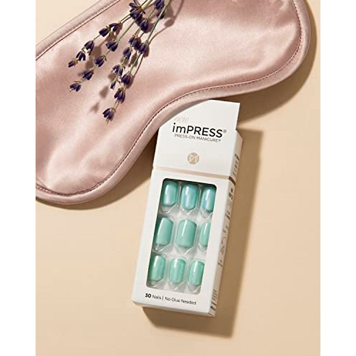 KISS imPRESS Press-On Manicure, Nail Kit, PureFit Technology, Short Press-On Nails, Rain Check', Includes Prep Pad, Mini Nail File, Cuticle Stick, and 30 Fake Nails