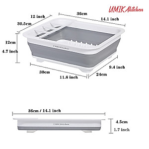 UMIKAkitchen Collapsible Dish Drying Rack - Popup and Collapse for Easy Storage, Drain Water Directly into The Sink, Room for Eight Large Plates, Sectional Cutlery and Utensil Compartment
