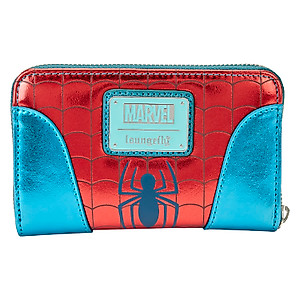 Loungefly Marvel Shine Spider-Man Cosplay Zip Around Wallet | Red & Blue Spiderman Pouch Standard