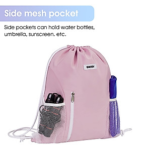 WANDF Drawstring Backpack Sports Gym Sackpack with Mesh Pockets Water Resistant String Bag for Women Men(Pink)