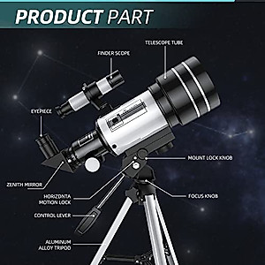 Telescope for Kids & Adults, 70mm Aperture Refractor Telescopes for Astronomy Beginners, Portable Travel Telescope with Phone Adapter & Wireless Remote, Astronomy Gifts for Kids