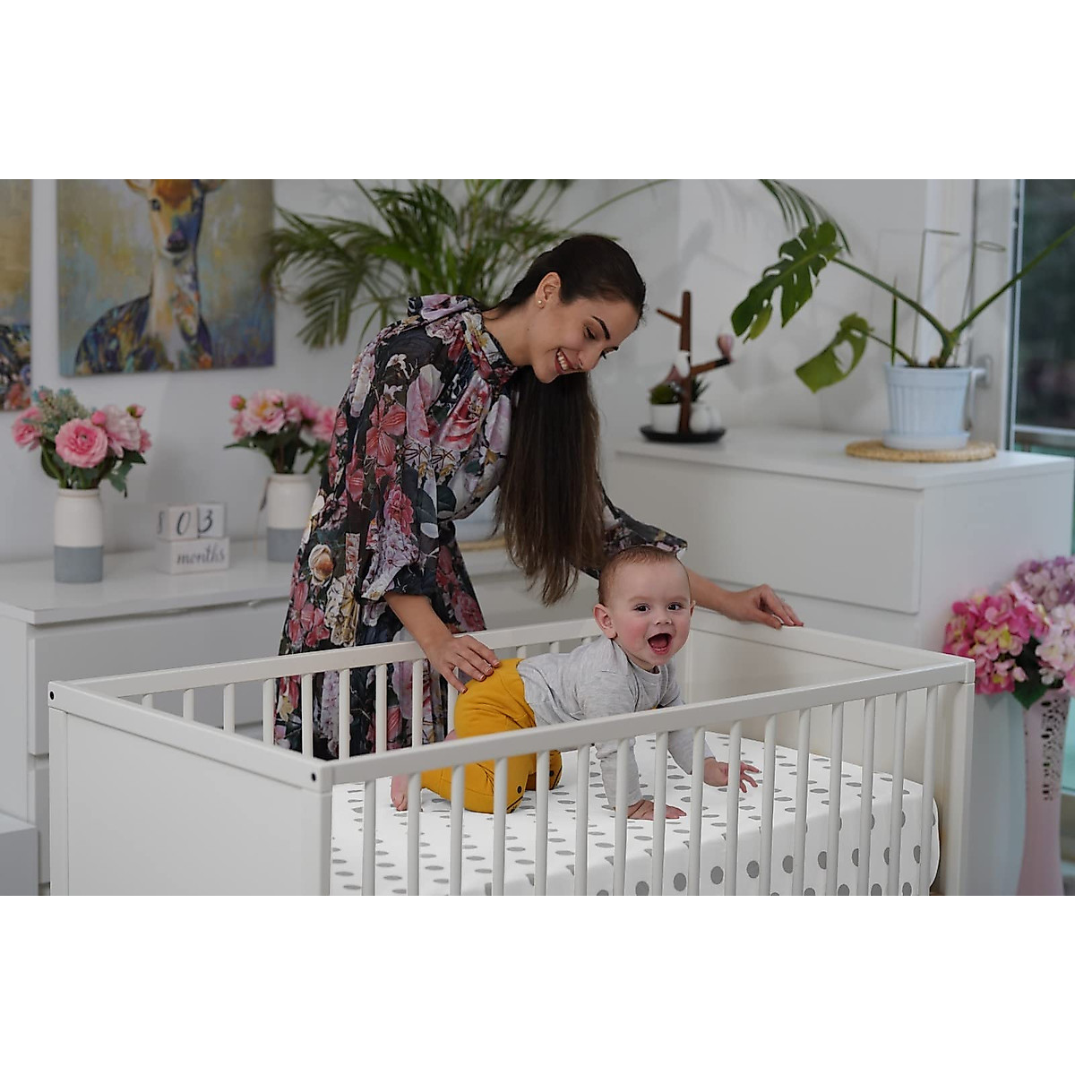 BaeBae Goods Premium Crib Sheets for Baby Boys and Girls, 3 Pack, Soft and Breathable Jersey Cotton Fitted Sheet Set, Grey and White, Cute Gender Neutral Nursery Mattress Bedding, Universal Fit