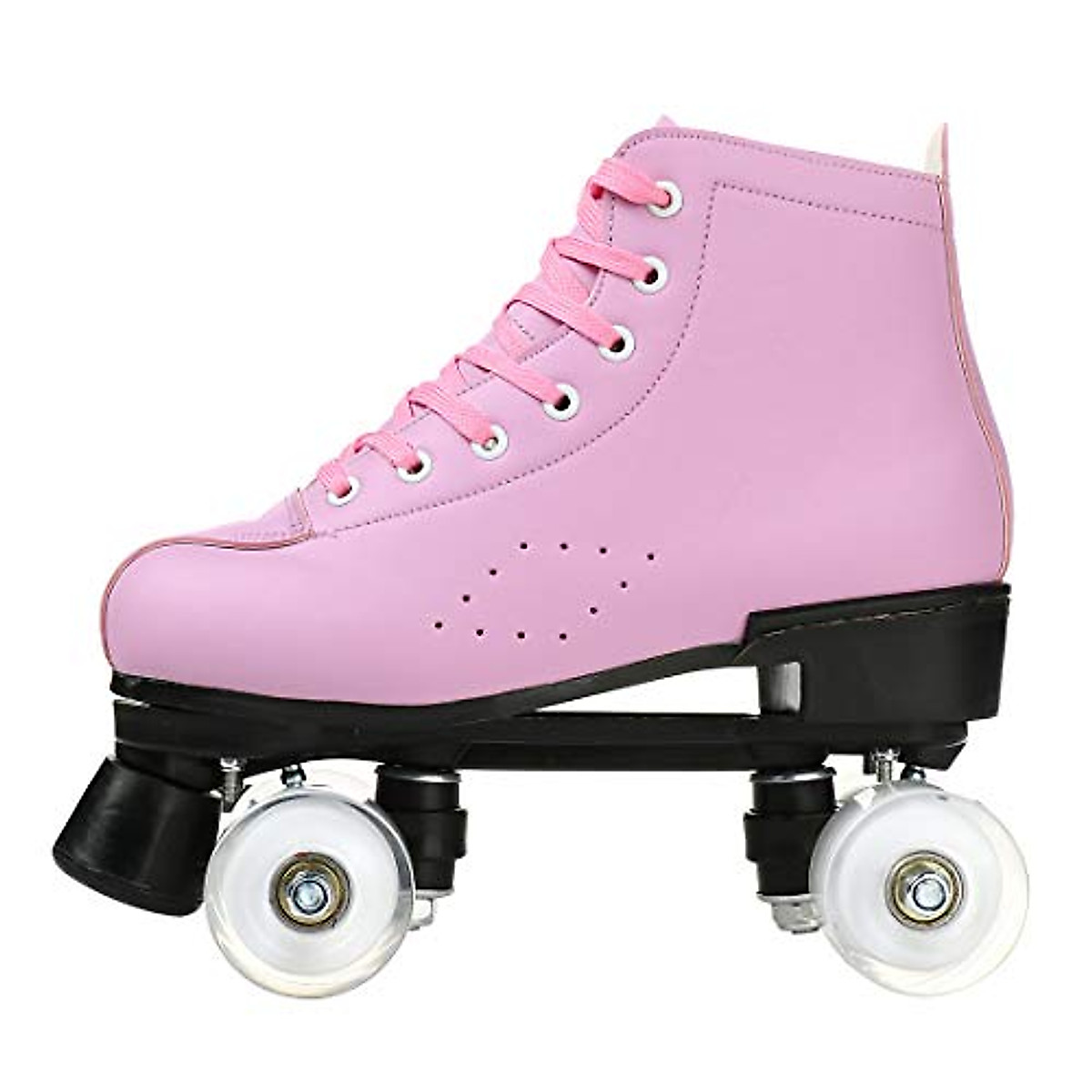 Women's Roller Skates PU Leather High-top Roller Skates Four-Wheel Roller Skates Shiny Roller Skates with Carry Bag for Girls (Pink Flash Wheel,9)