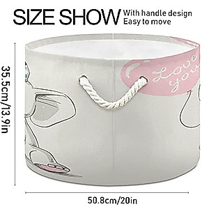 Round Storage Basket 20"x14" Cute Baby Elephant and Balloons Collapsible Storage Organizer Basket with Handles, Fabric Nursery Laundry Basket Large Capacity