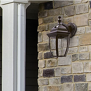 Maxxima LED Outdoor Wall Light - Features Clear Water Glass, 3000K Warm White, 580 Lumens, Dusk to Dawn Photocell Light Sensor, Patio or Porch Sconce Fixture, Ideal for Exterior Decor Lighting - Brown