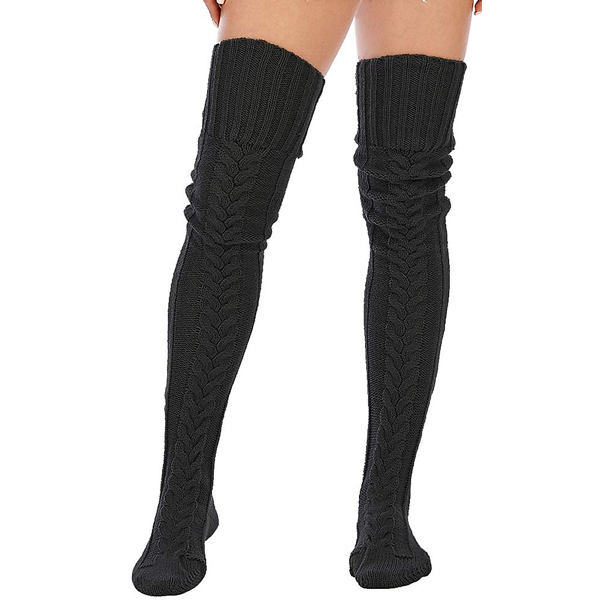 Leoparts Women's Cable Knitted Thigh High Boot Socks Extra Long Winter Stockings Over Knee Leg Warmers
