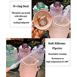 1.4l Cute Water Bottles with Straws, Water Jug with Shoulder Straps, Handle and Time Marker, Big Capacity Water Bottle for Girls and Adults, Suitable for Schools, Yoga, Gym, Camping Sports