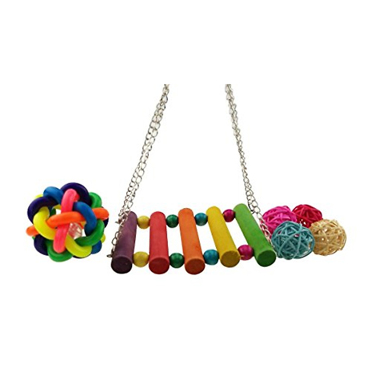 Set of 10 Colorful Pet Toy Wooded Swing Handmade Rattan Chewing Toy Chasing Toy with Bell Rainbow Plank Road for Polly Parrot Bird Hamster Squirrel Toy