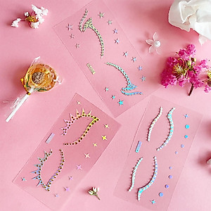 ZZXLLRO 3 Sets Star Face Stickers Jewels, Holographic Face Gems Stick on, Eyeliner Stickers, Pearls Makeup Rhinestones for Women Girls Eye Halloween Cosplay Rave Club Party