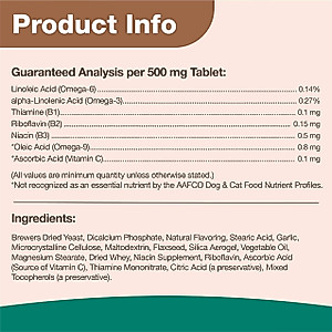 NaturVet – Brewer’s Dried Yeast Formula with Garlic Flavoring – Plus Omegas | Rich in Omega-3, 6 & 9 Fatty Acids | Fortified with B1, B2, Niacin & Vitamin C | for Dogs & Cats | 1000 Chewable Tablets