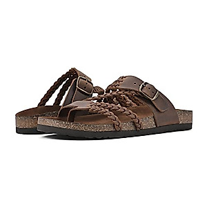 WHITE MOUNTAIN Women's Hayleigh Footbed Sandal, Brown/Leather, 8 M