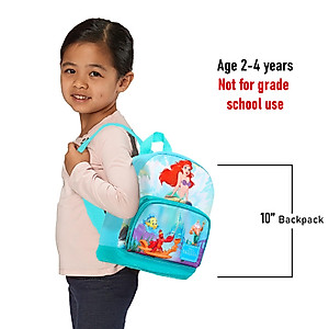 The Little Mermaid Mini Backpack Set - 10” Canvas Ariel Backpack with Front Pocket and Bottle | Little Mermaid Backpack Bundle