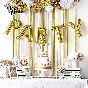 NICROHOME White and Gold Party Decorations, 6 Rolls Ivory White Light Brown Crepe Paper Streamers for New Years Eve Party Supplies 2023, Wedding, Baby Bridal Shower, Birthday, 82Ft Long
