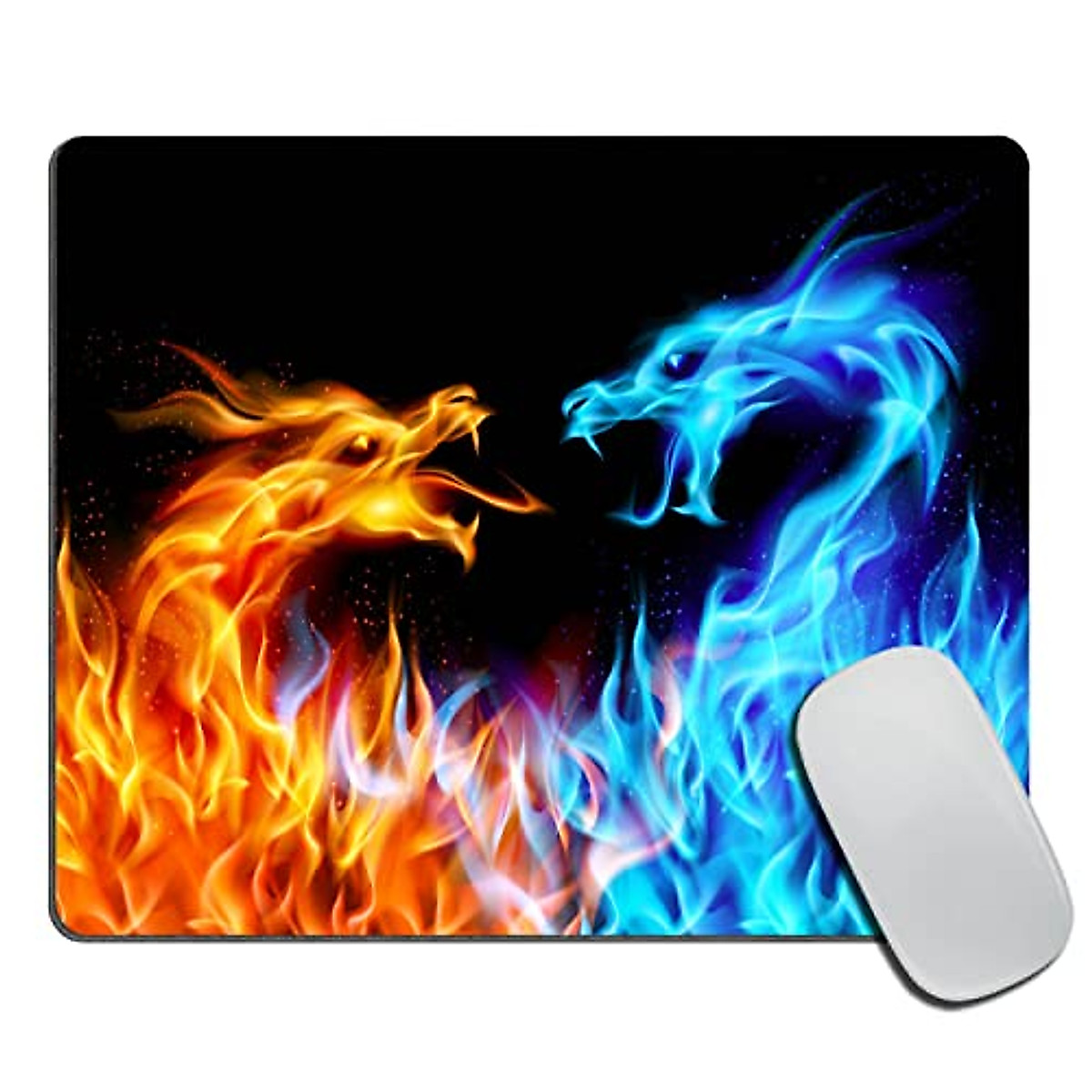 Mouse Pad, Rectangle Abstract Blue and Red Fiery Dragons Anti-Slip Rubber Mousepad for Gaming Office Laptop Computer PC Men Women Kids, Cute Custom Pattern 9.5"x7.9"x0.12" Inch