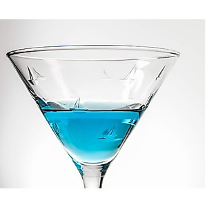 Rolf Glass Sailing Martini Glass | Set of 2 Stemmed 10 ounce Martini Glasses -| Lead-Free Glass | Diamond-Wheel Etched Cocktail Glasses | Made in the USA