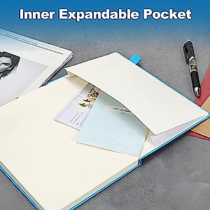 HOMEBOBO Journals for Writing, A5 Leather Dotted Notebook with 160 Pages, 100 Gms College Dot Grid Journal with Thick Paper, Hardcover with Inner Pocket & Pen Holder, Blue